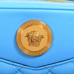 Versace | Bags | Versace Womens Blue Quilted Leather Medium Camera Bag ...